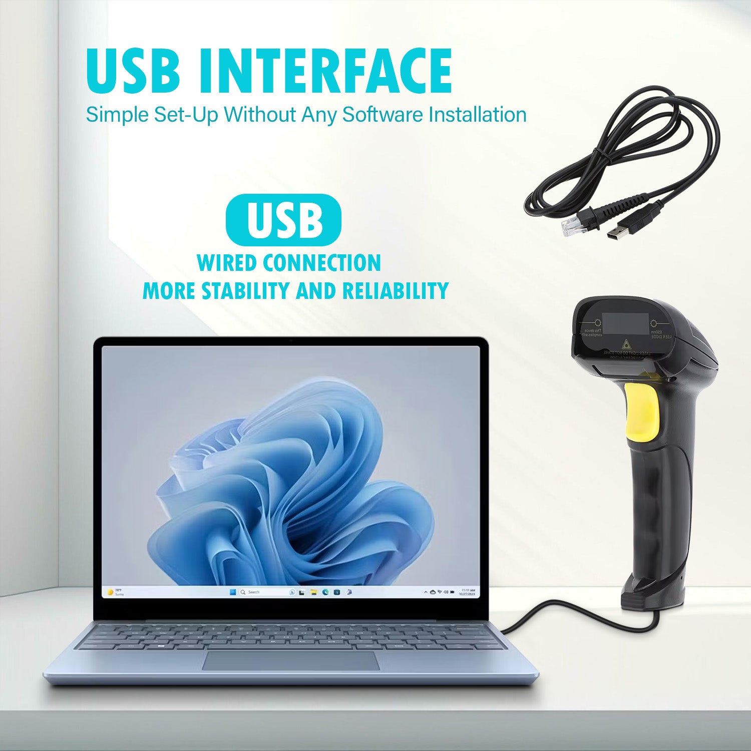 Vzora YHD-8200 1D USB Barcode Scanner Handheld with USB Cable for Mobi ...