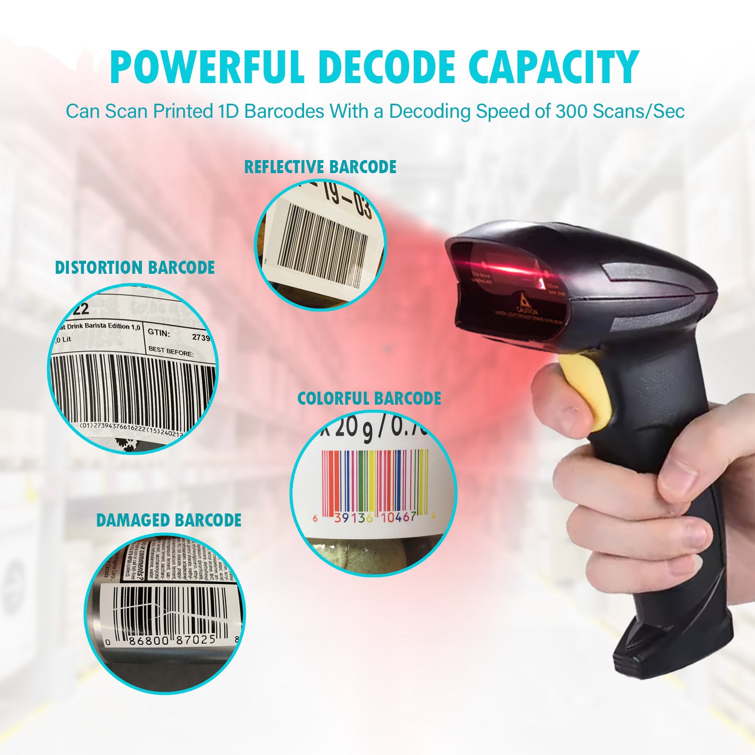 Vzora YHD-8200 1D USB Barcode Scanner Handheld with USB Cable for Mobi – VZora